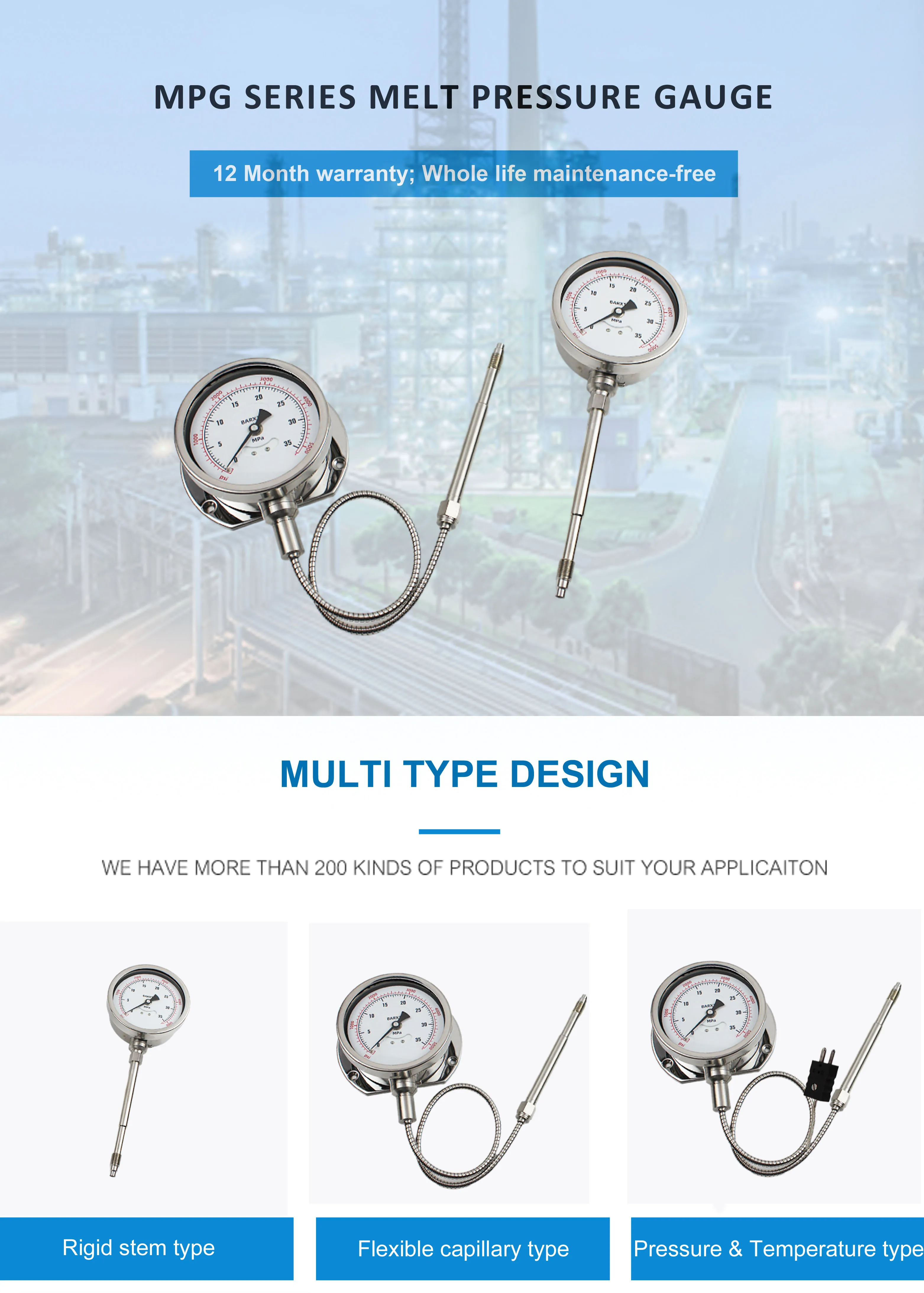 MPG 400C High Temperature Mechanical Pressure Gauge 2000bar High ...