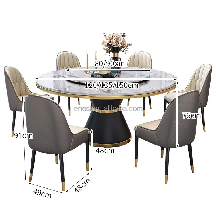 Luxury Round Marble Top Dining Table & Leather Chair Set