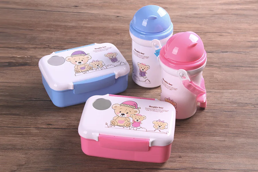 Portable School Children Cartoon Mirror Lunch Box with 500ml Straw ...