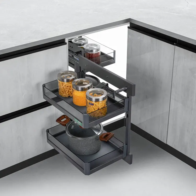 Full Pull-Out Magic Corner Baskets with Soft Closing Slides