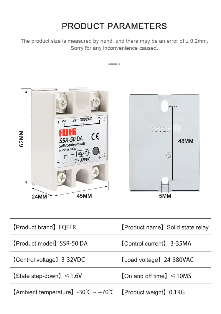 FQFER SSR-50DA Solid State AC Relay - DC Controlled, Low Power, Sealed ...