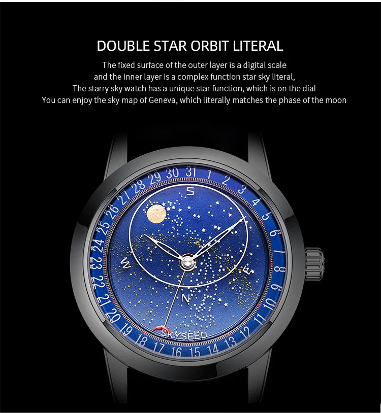 New Starry Sky Dial Luminous Mechanical Watch Day/date Men's Watch ...