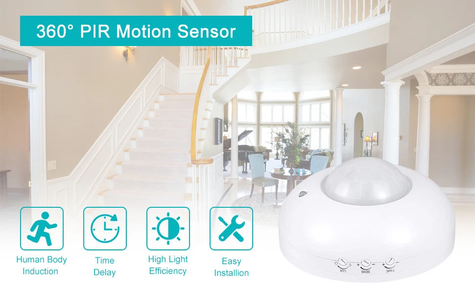 360 Degree Ceiling Mount Occupancy Sensor, 110-240V PIR Motion Sensor ...