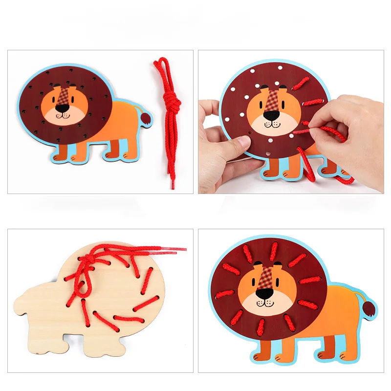 Wooden Cartoon Panel & Lace Activity Toy Animal Fruit Threading Board ...
