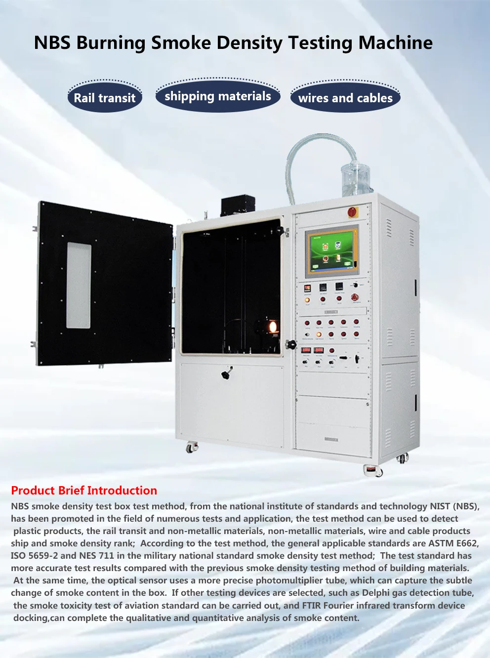 ASTM E 662 NBS Smoke Density Chamber of Plastic Fire of Cables Burning ...