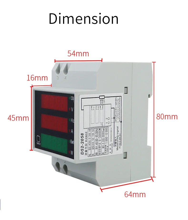 D52-2058 Wattmeter Din Rail Volt Current Meter Power Factor Digital ...