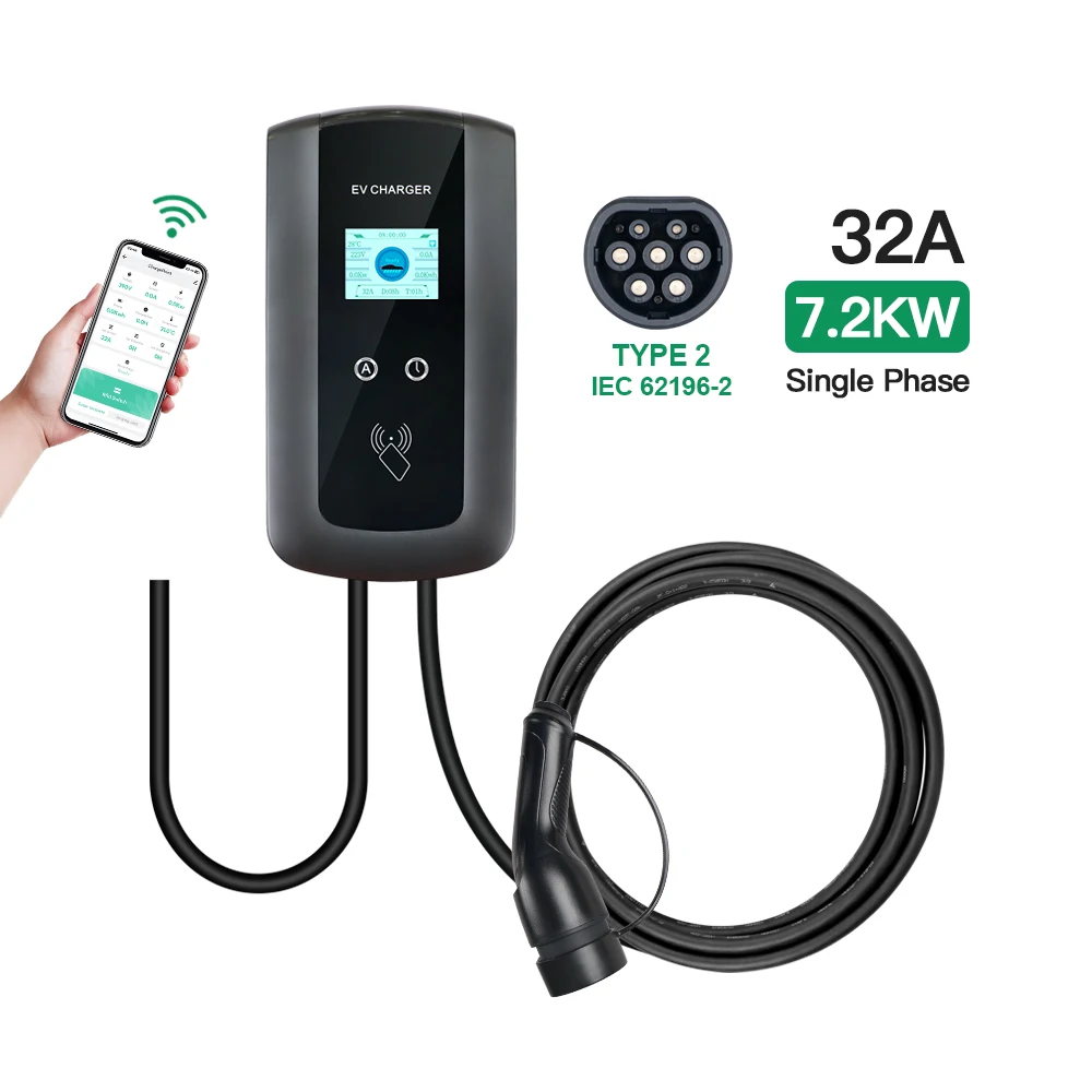 Type 2 1p 32a 7kw 3p 16a 11kw 32a 22kw Wallbox Fast Electric Charging Car Ev Charger Station ...