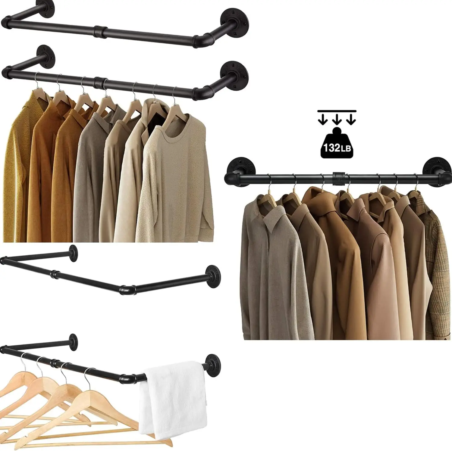 JIN MAI Clothes Rail Wall Mounted Industrial Hose Style Clothes Rail ...