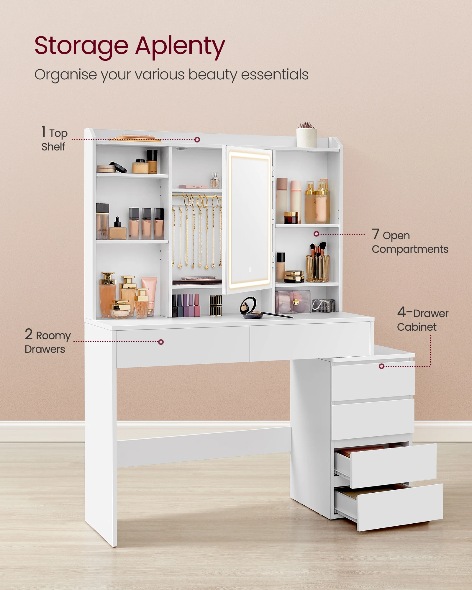 Alibaba.com: VASAGLE LED Lighting Dressing Table with adjustable ...