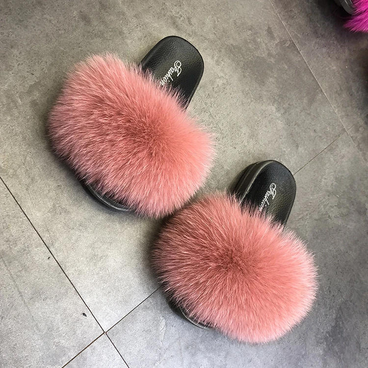 2022 Custom Wholesale Furry Ball Slippers - Real Fur Sandals