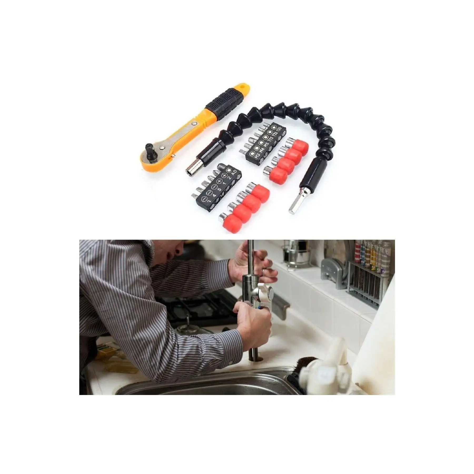 22 Piece Screwdriver Set Flexible Bend Ratchet Handle Socket Bit Set ...