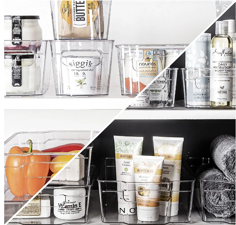 Multi-use Organizer Bins Built-in Handles Home Organization Freezer ...