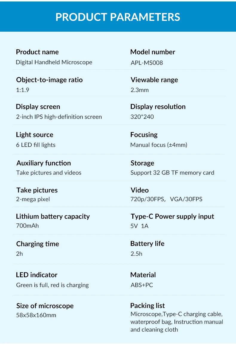 APEXEL Digital Handheld Microscope - 400X-800X Magnification