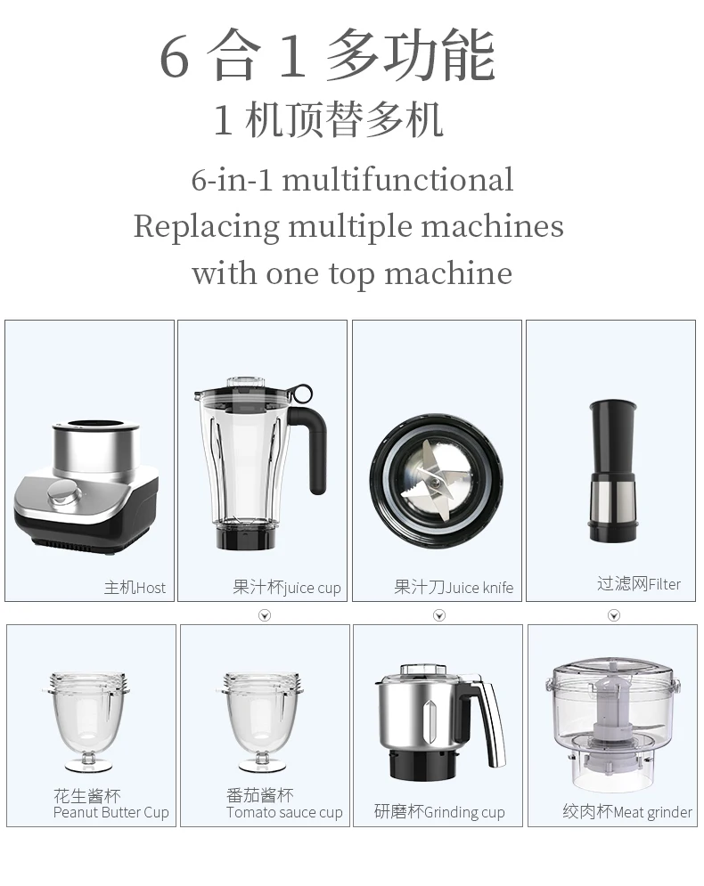 Happy Partner Food Processor Kitchen Mixer 6 in 1 Juicer Grinder Cell ...