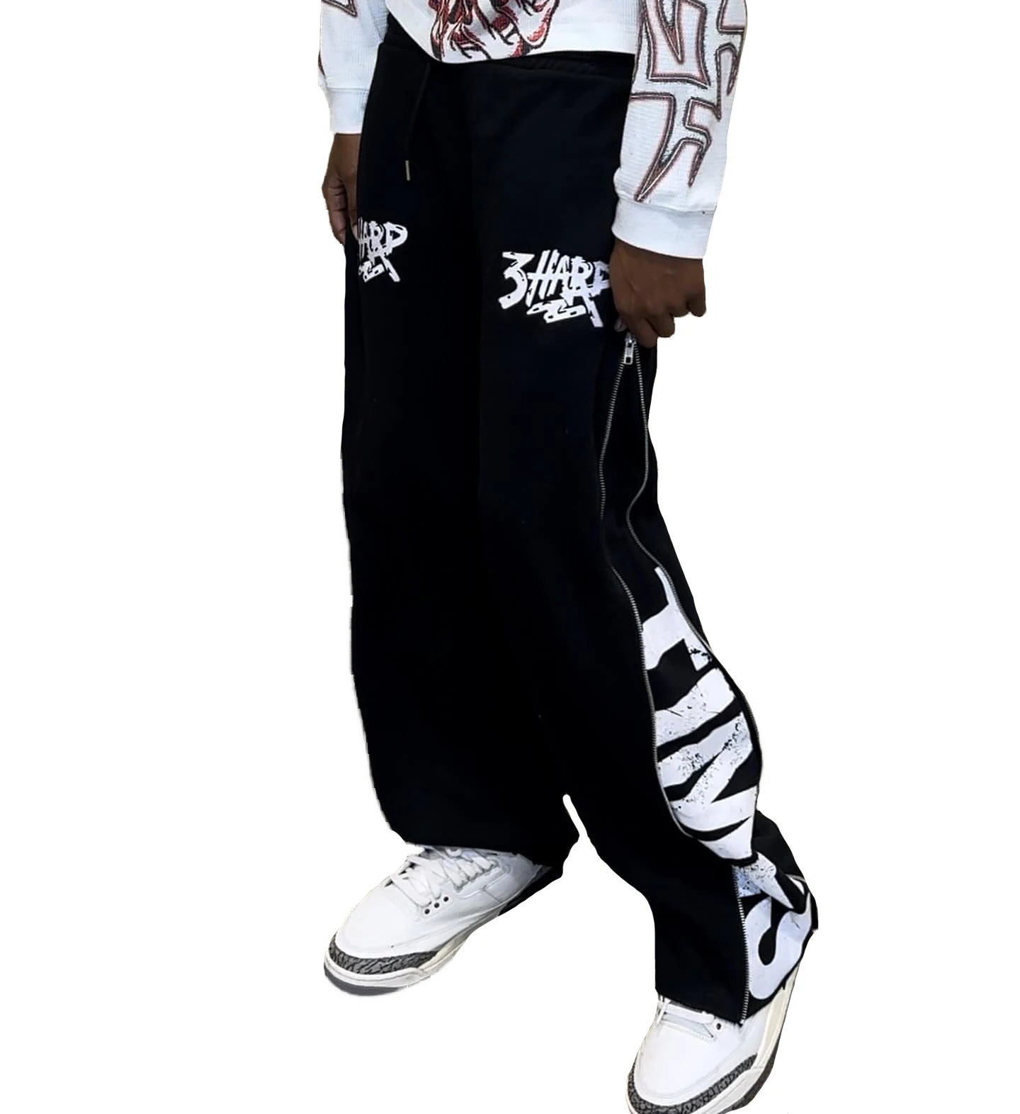 Custom Men's Streetwear Cotton Zip up Y2k Wide Leg Sweatpants