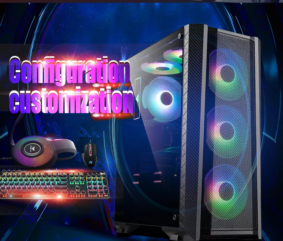 27 LED Curved Screen Monitor Gaming case PC Desktop Computer case USB3 ...