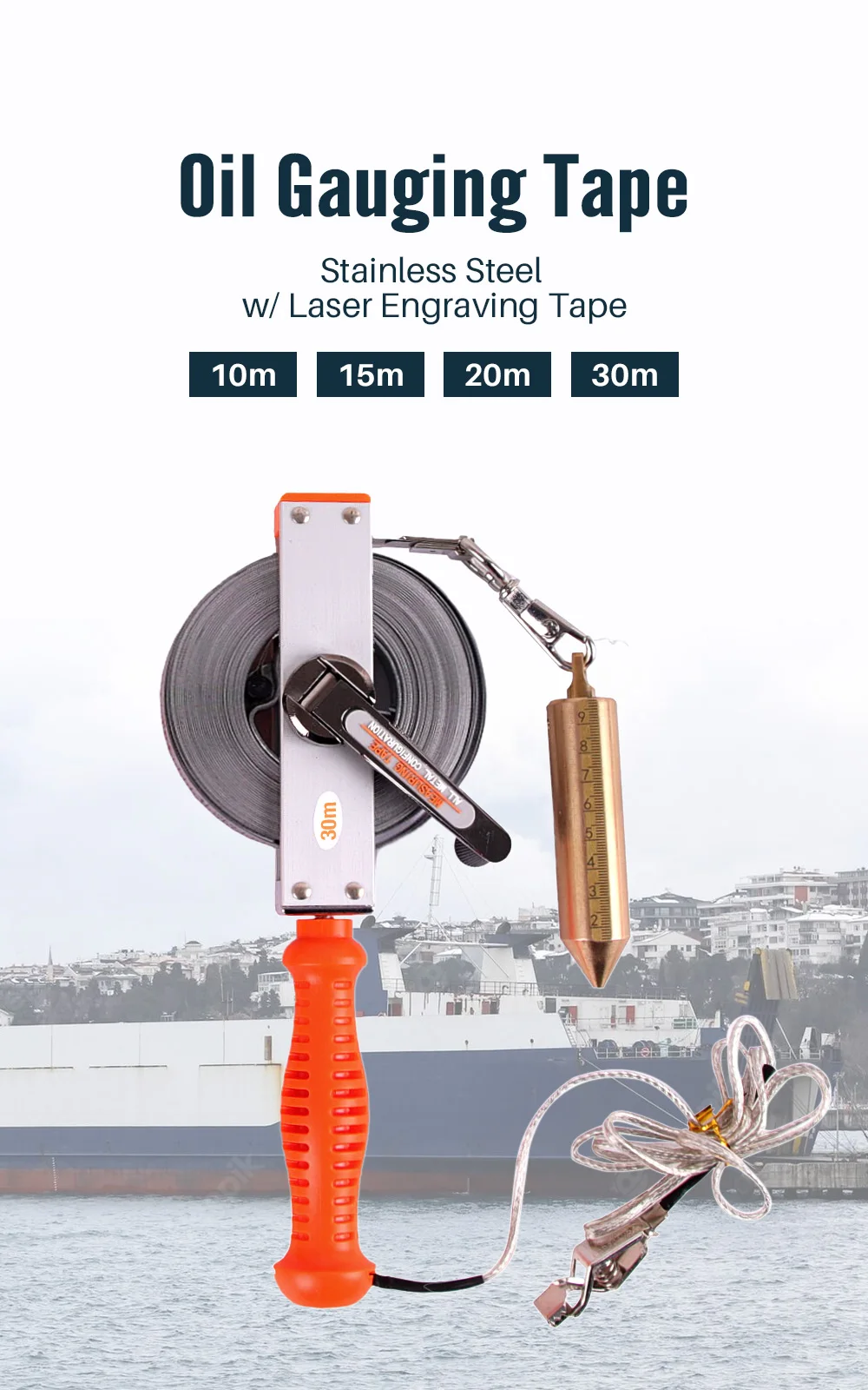 350g Stainless Steel Oil Dipping Sounding Measuring Tape Copper Pendant ...