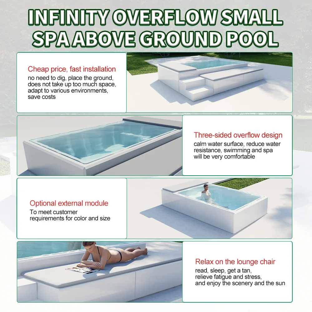 Garden Family Swim Spa Ice Cold Plunge Pool Tub Overflower