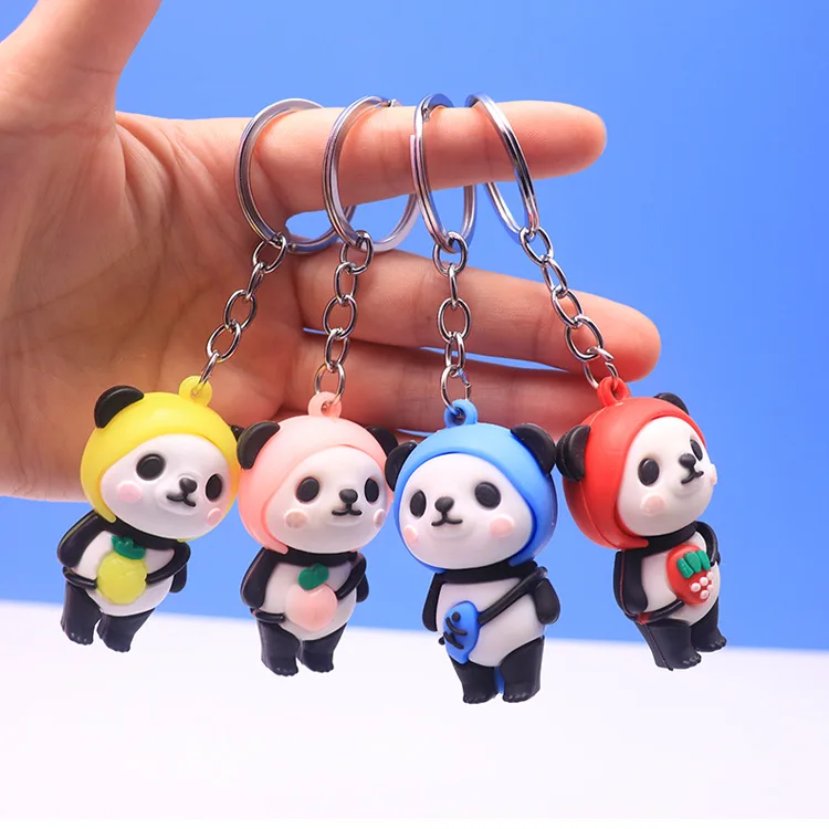 Soft Rubber Panda Keychain Cute Cartoon 3D PVC Panda Doll Key Chains ...