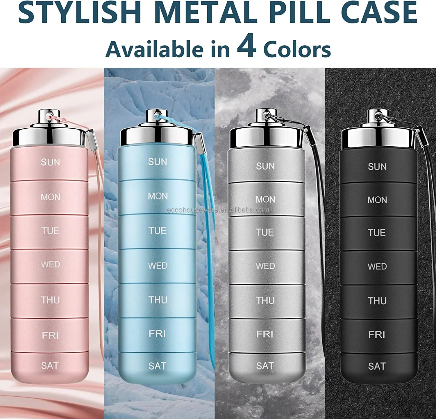 Customized Logo Weekly Daily Pill Case Black Aluminum Pill Bottle ...