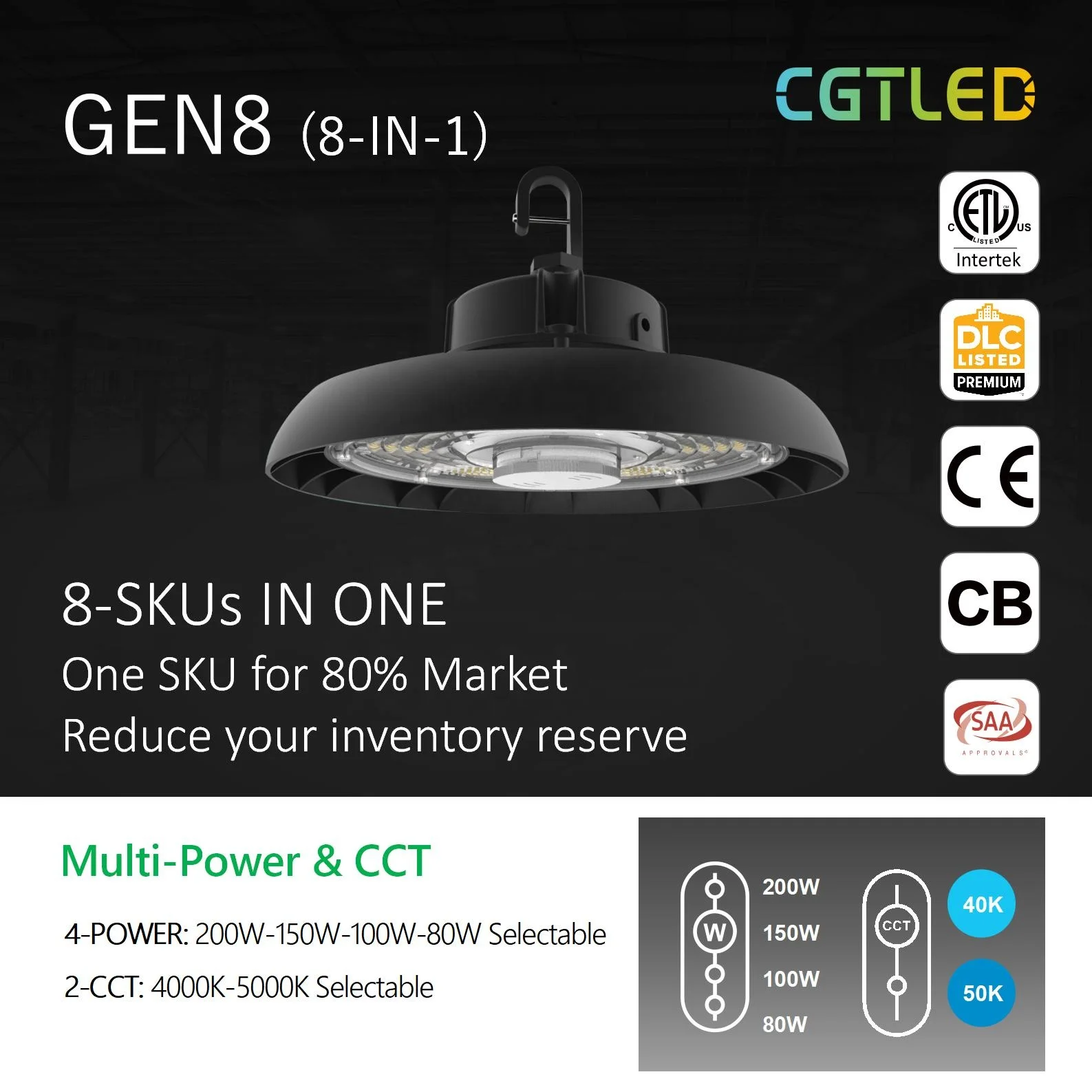 Commercial Industrial Lighting 80w 100w 150w 200w Switchable IP65 Round ...