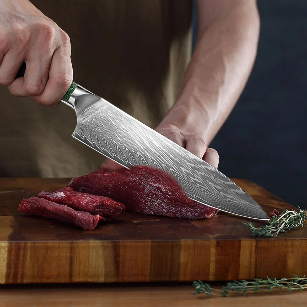 8 Inch High Carbon Damascus Steel Cooking Chef Knife With Wheat Resin ...