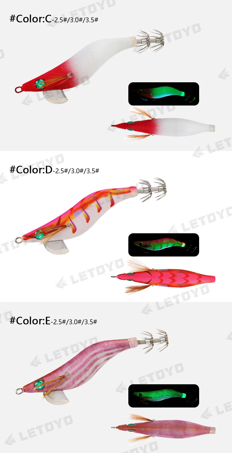 Letoyo Squid Jigs 2.5# 3.0# 3.5# Squid Lure Artificial Shrimps With Squid Hook Jigging Baits For ...