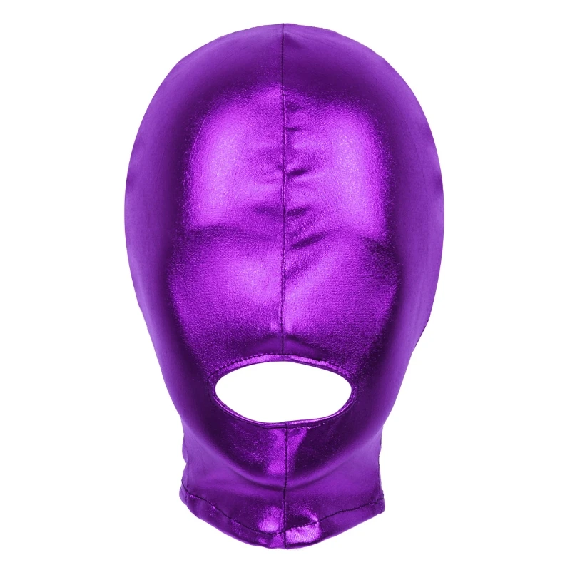 Unisex Men Or Women Latex Shiny Metallic Open Mouth Hole Headgear Full ...