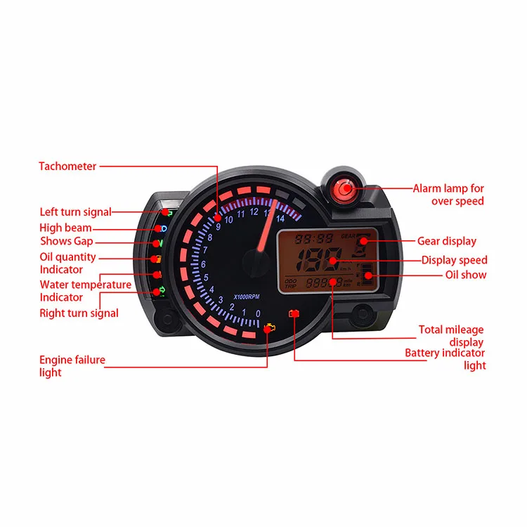 New Backlight Lcd Digital Motorcycle Speedometer Odometer Oil Meter ...