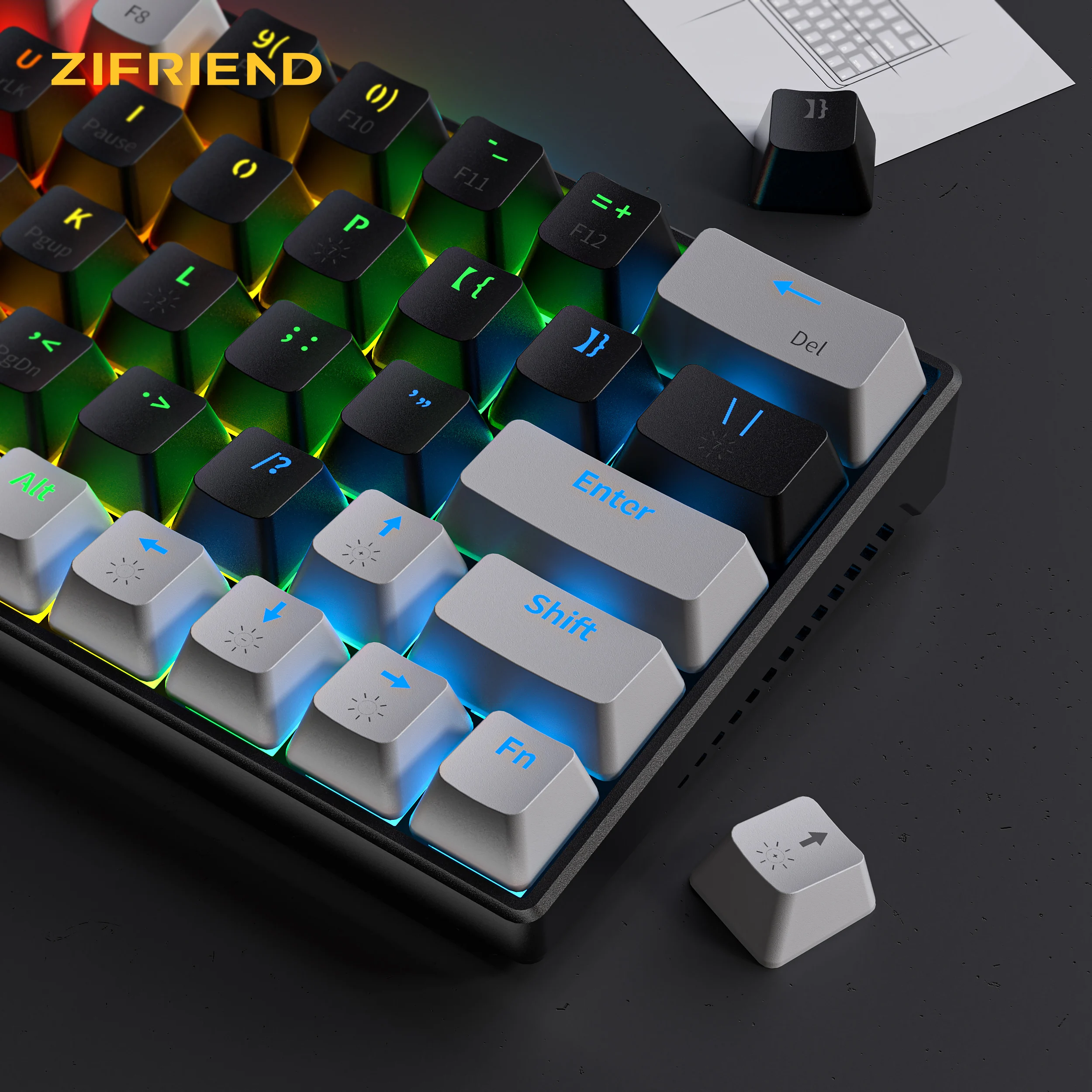 ZF 60% Gaming Mechanical Wireless Keyboard - German ISO UK Layout
