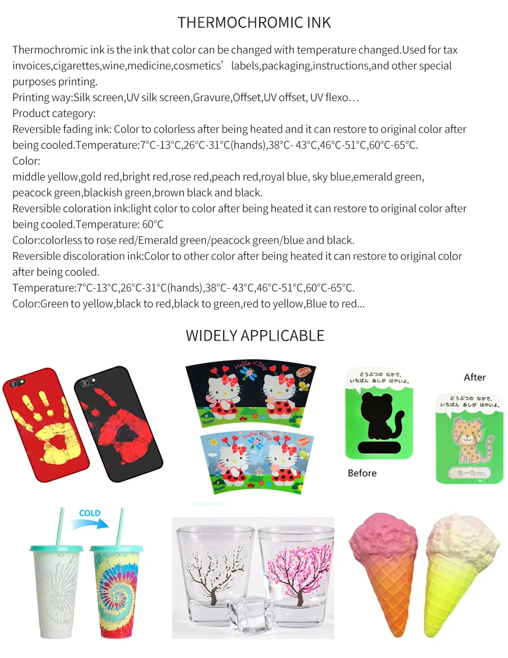 60℃ Reversible Temperature Thermochromic ink from Colorless to Peacock ...