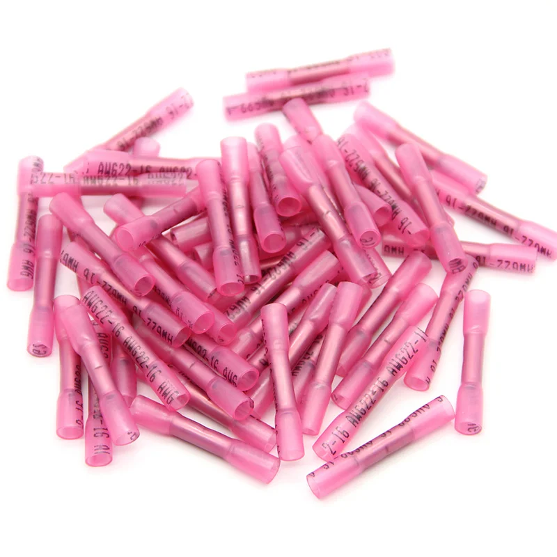 22-16 Awg Electrical Heat Shrink Butt Crimp Terminals Red Waterproof ...