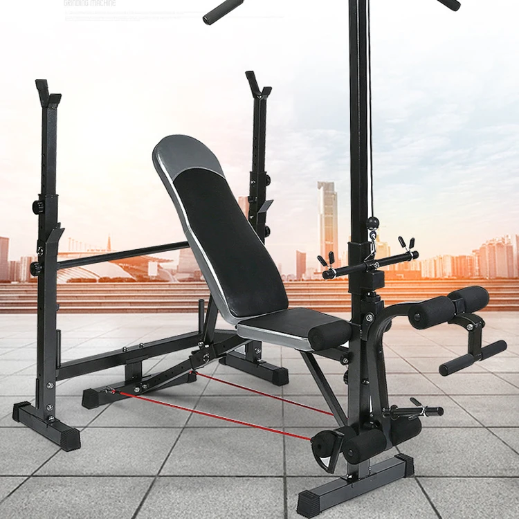 2021 Multifunctional Barbell Weight Lifting Power Rack Adjustable Bench ...