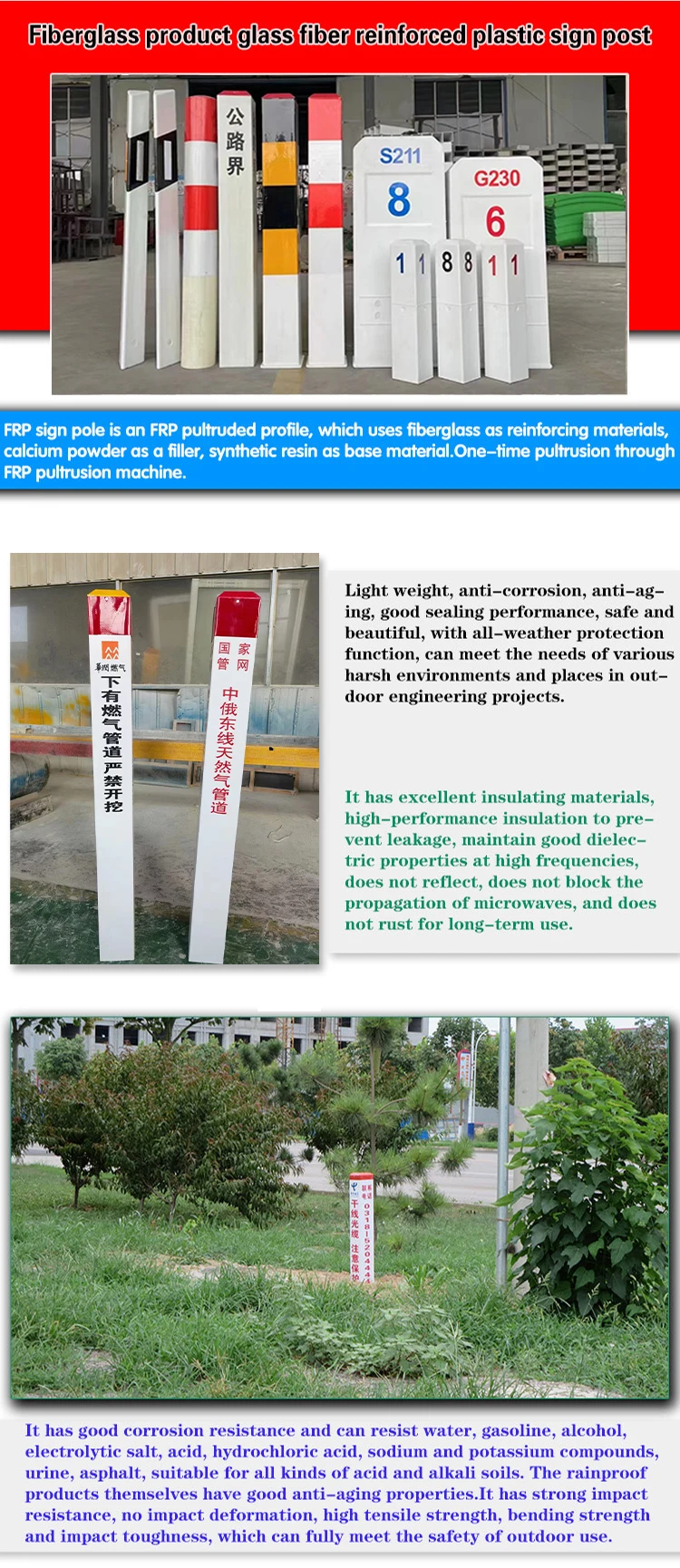 Frp Grp Fiberglass Road Safety Post Caution Signs Pile Board Traffic ...