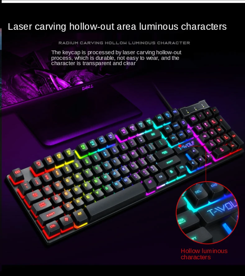 USB Wired Mechanical Gaming Keyboard - 104 Keys LED Backlit Rainbow ...