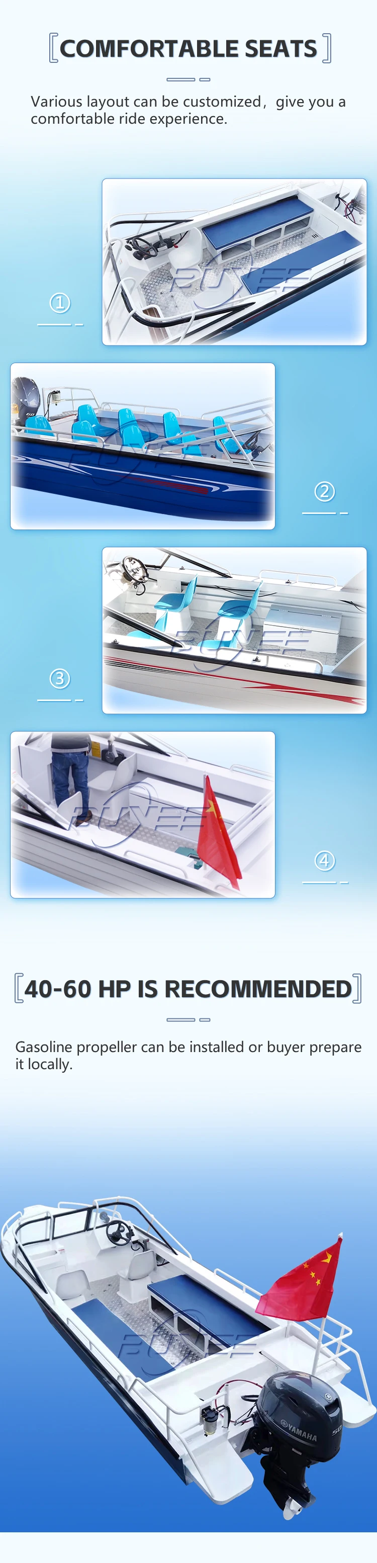 High-Speed 5.3M/17.4ft Aluminum Center Console Fishing Boat Outboard ...