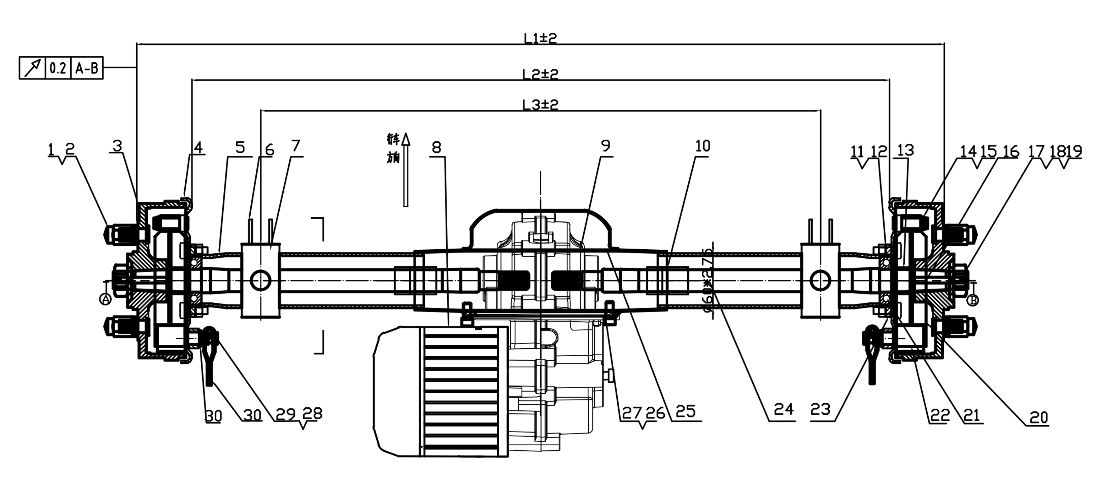 48V/60V 500W 800W 1000W E-Rickshaw Differential Rear Axle Kit