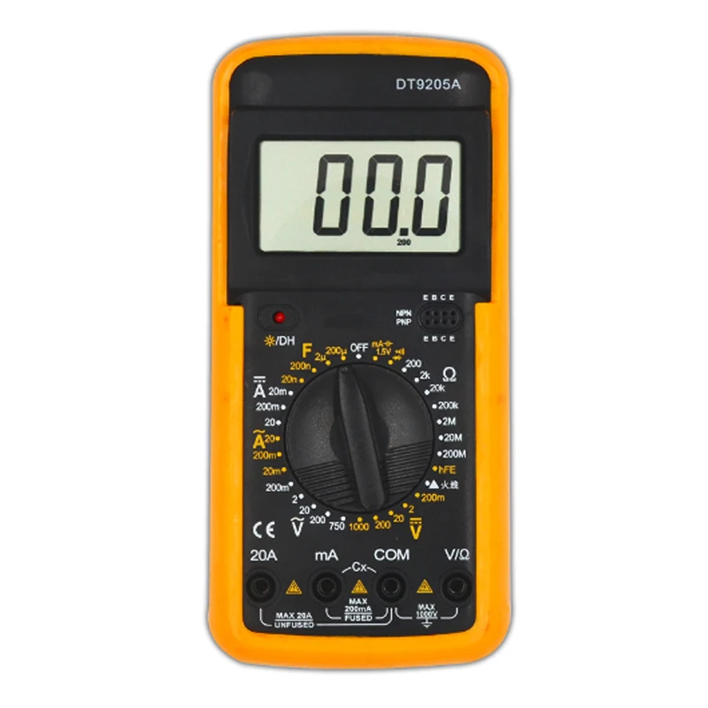 Digital Multimeter AC/DC Ammeter Voltmeter Manual Range Transistor ...