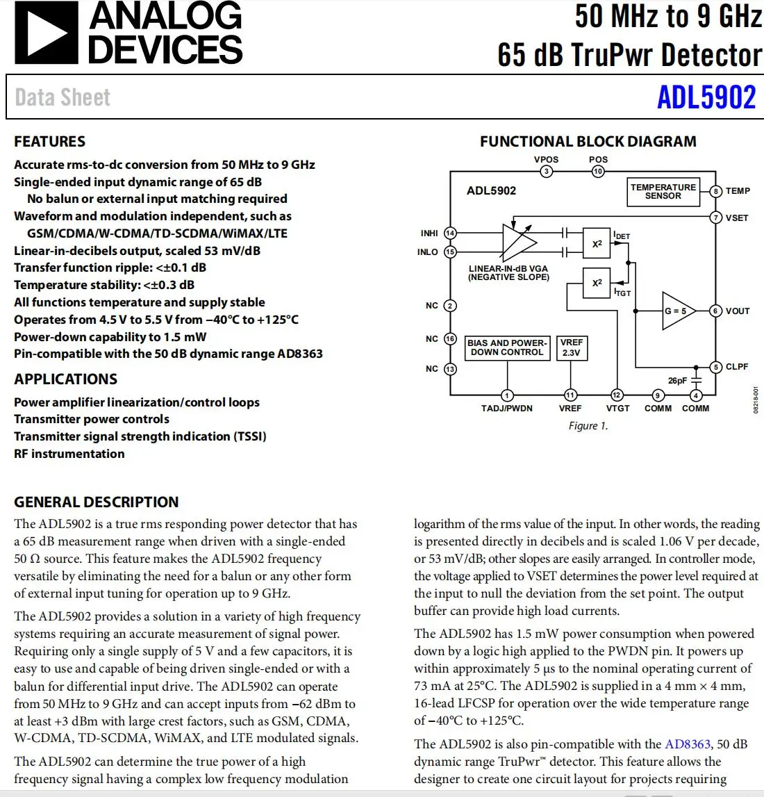 50mhz-9ghz RMS RF Power Detector Meter - ADL5902 Module
