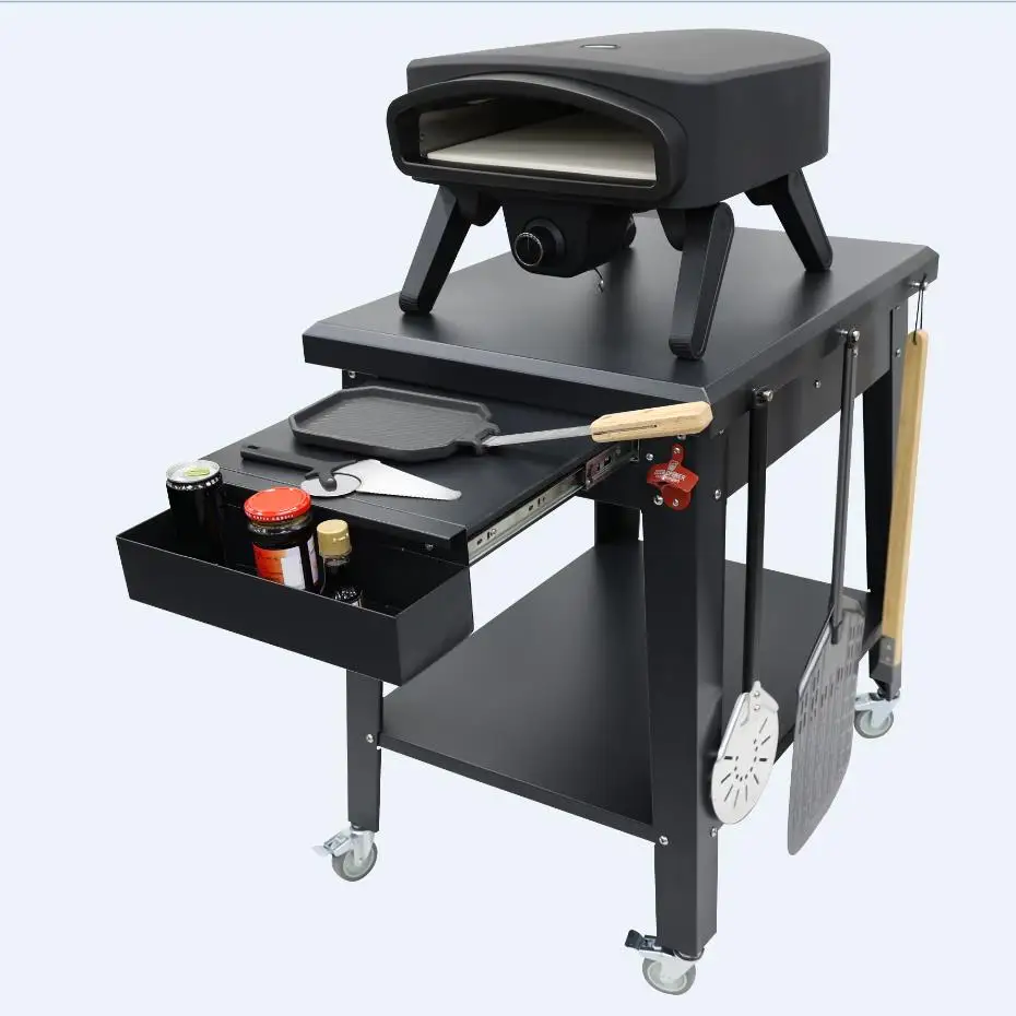 Outdoor Grill Dining Cart - Movable Pizza Oven Trolley
