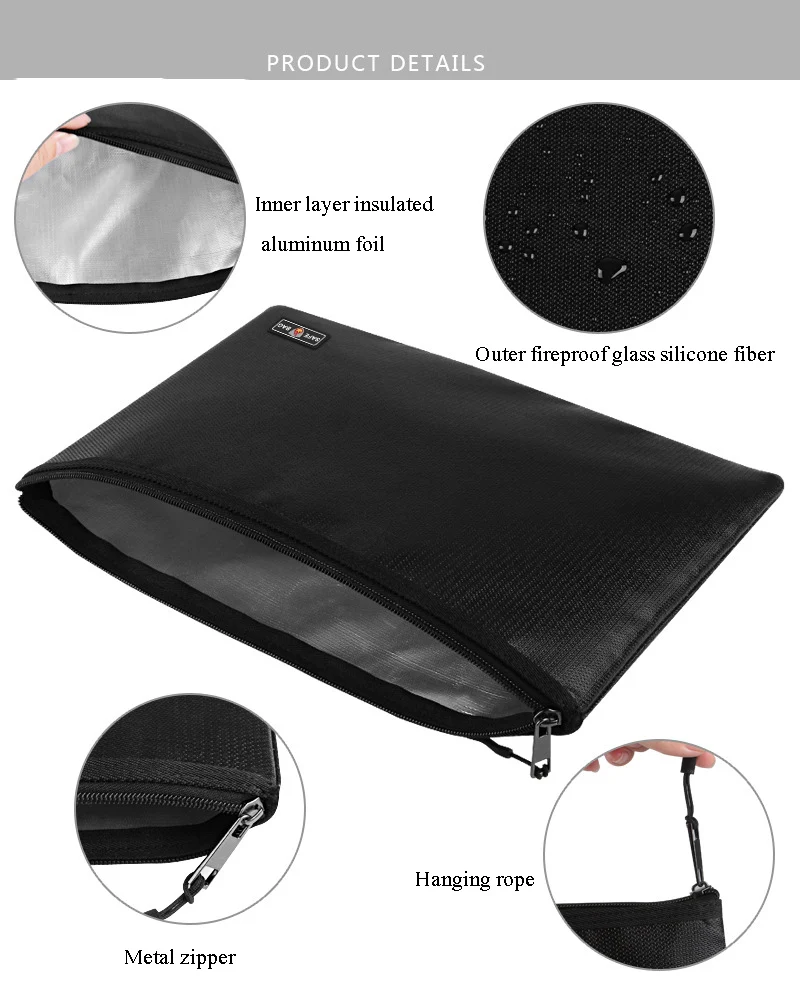 A4 Size Document Bag Fireproof Waterproof Organizer File Wallet With ...