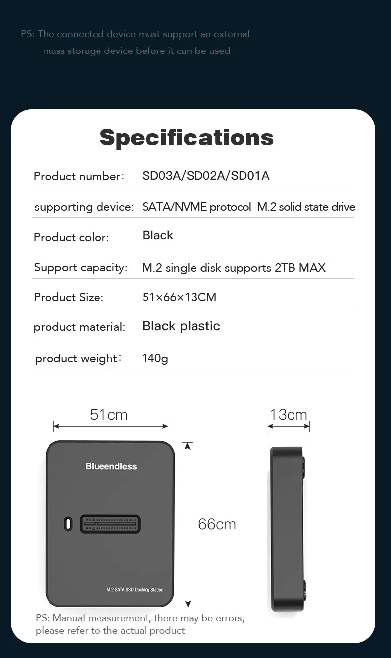 Blueendless Dual Protocol Dock - 10gbps USB C SSD Enclosure