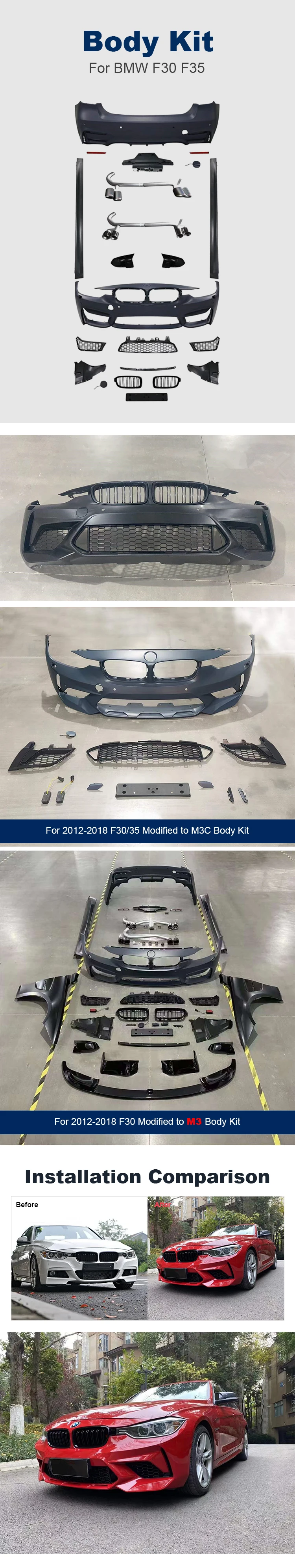 M3 Body Kit M-TECH Kit F35 Side Skirts Fender Hood Bumper for BMW F30 ...
