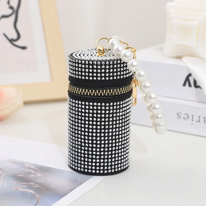 Travel Mini Diamonds Lipstick Case Gold Keychains Keeper Bag Lipstick Cases Holder Pearl ...
