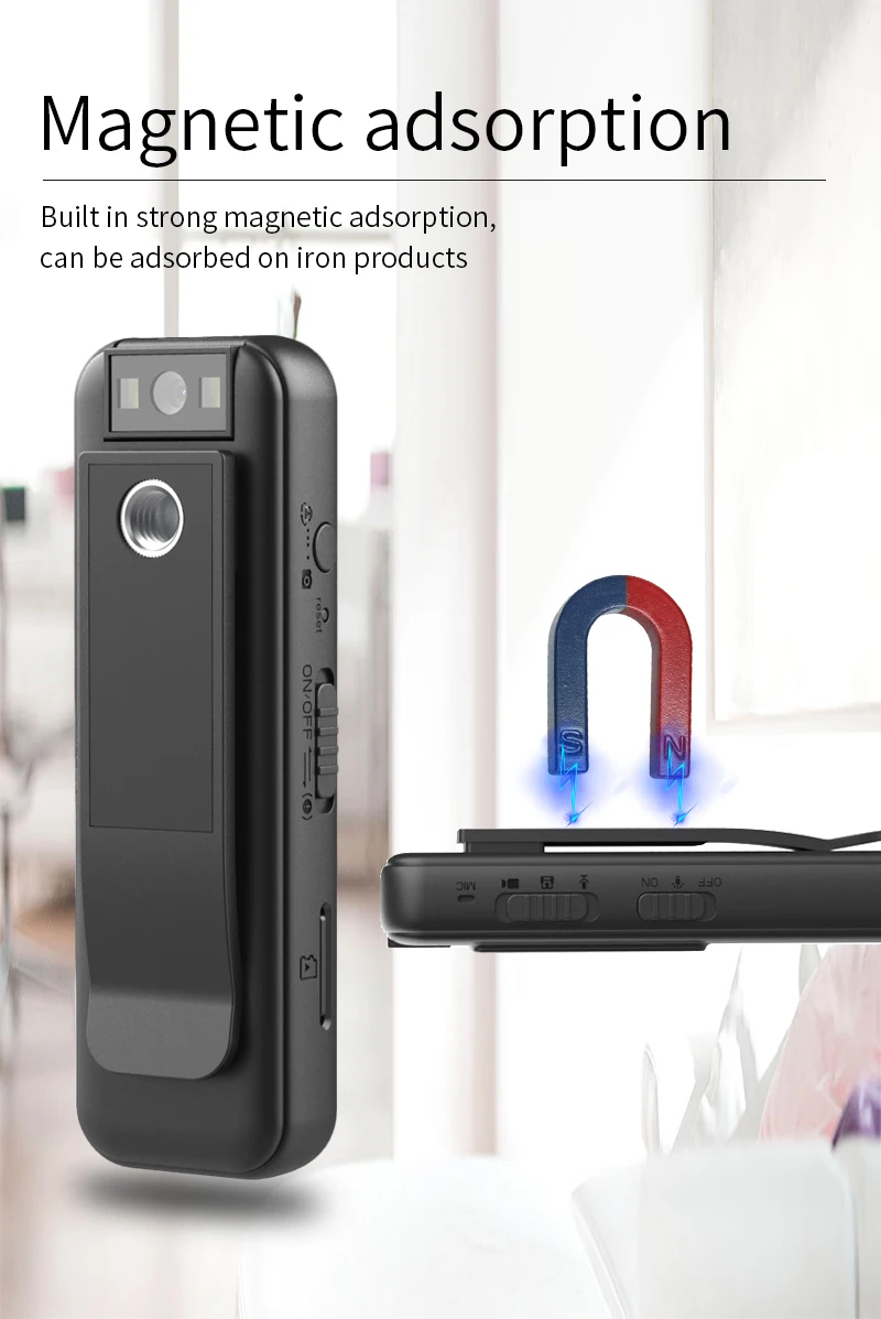 CS08 1080P Mini Camera with Magnetic Clip & 180° Lens - OEM | Wholesale
