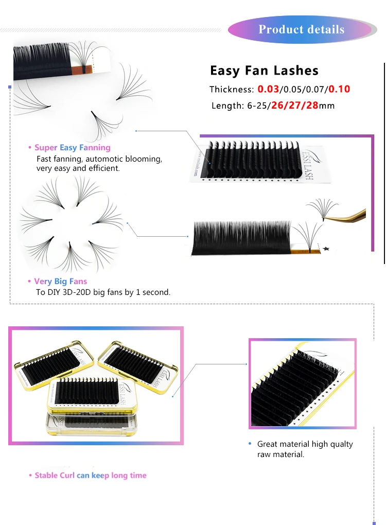 Deep Shiny Black Easy Fanning Eyelash Extension One Second Blooming ...