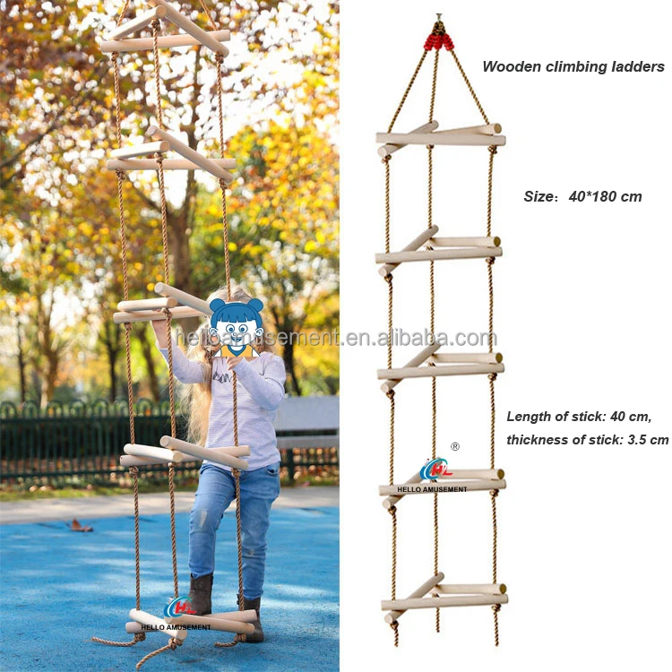 Children Indoor Sensory Hanging Training Swing Wooden Climbing Ladders ...