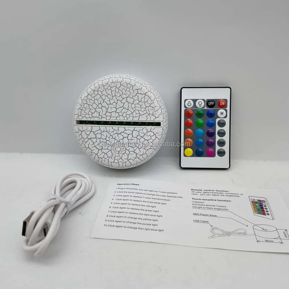 New Battery Powered Rgb Remote Control Round White Crackle Night Light ...