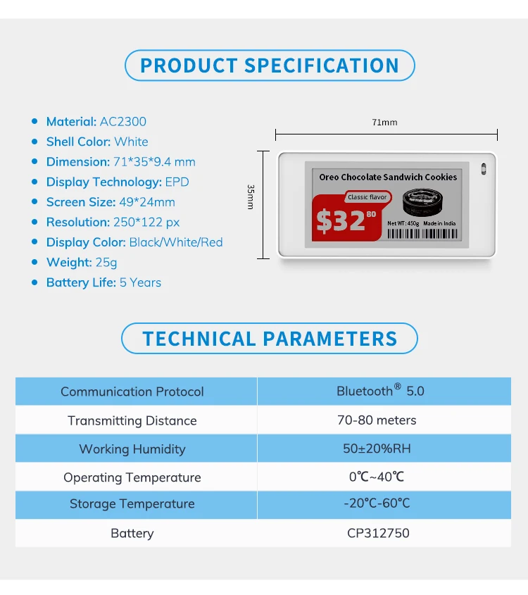 Minewtag Bluetooth 5.0 ESL - Ultra-Thin Digital Price Display