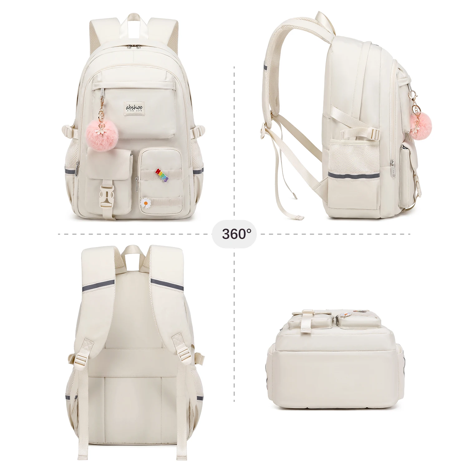 2024 School Backpack - Solid Color Pink Backpack for Girls